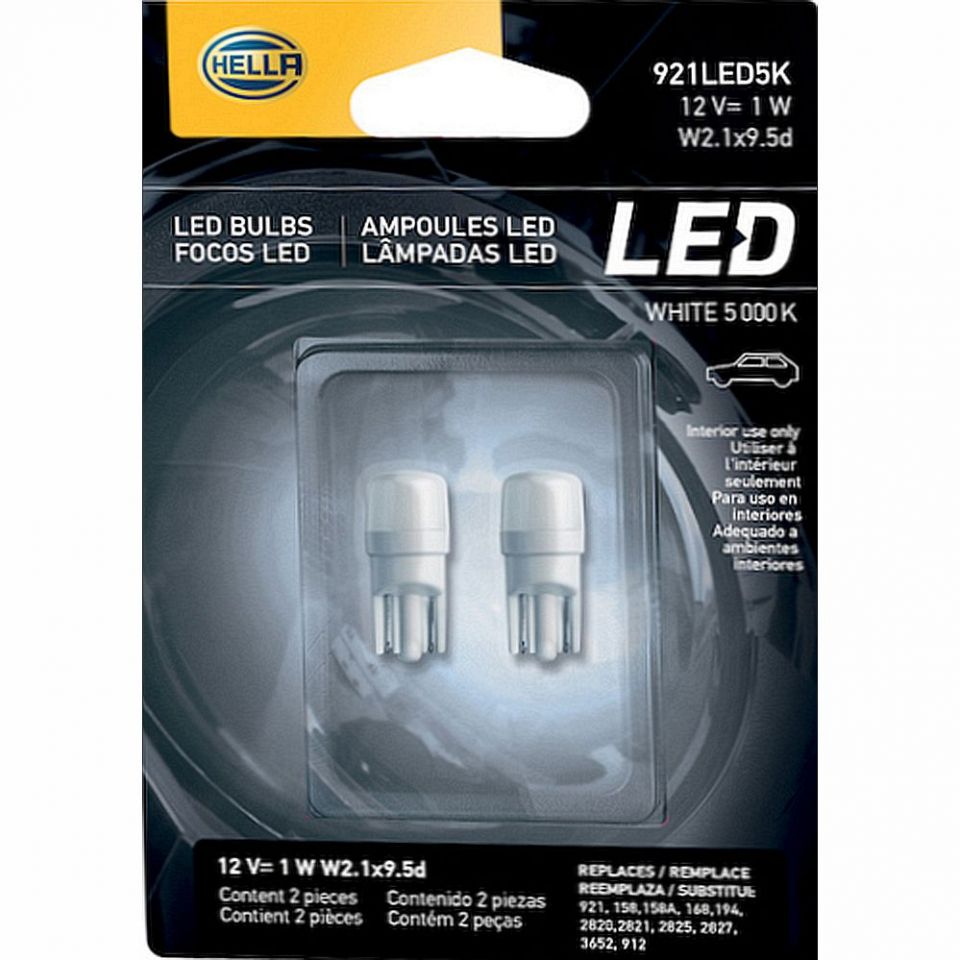 Hella 921 LED Premium Miniature Bulb 5000K or 6500K W2.1X9.5D Base Pair